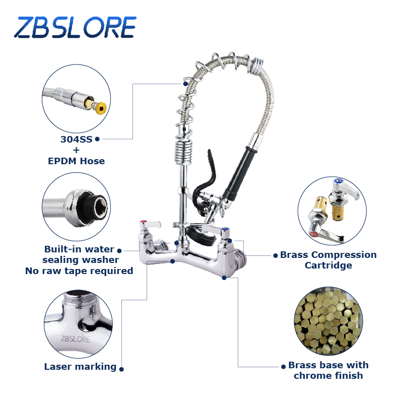 Professional Double-Handle Pre-wash Tap with Hose - Zbslore